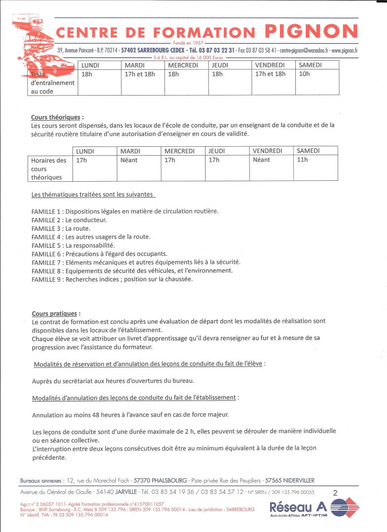 Règlement intérieur - Centre de formation Pignon